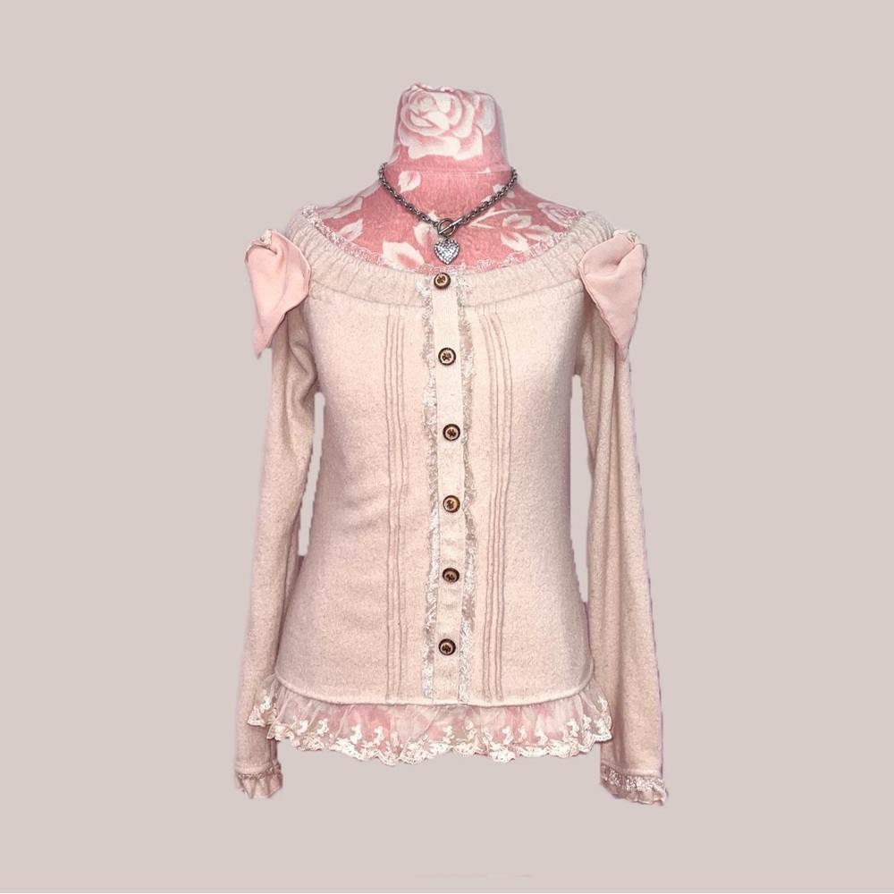 Cottagecore Vintage Vibe Soft Baby Pink Bow Top - Gem